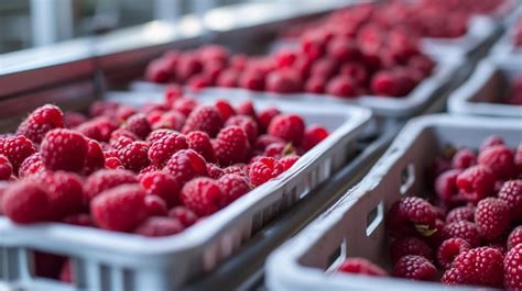 Premium Photo Raspberry Boxes On A Conveyor Belt