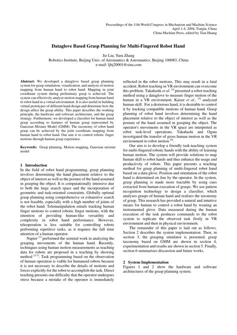 Pdf Dataglove Based Grasp Planning For Multi Fingered Robot Hand