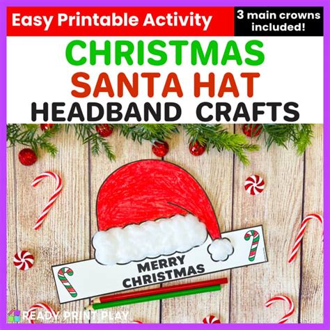 Printable Santa Hat Craft Christmas Coloring Activity Wearable Headband