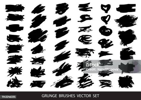검정 페인트 잉크 브러시 스트로크 브러시 라인의 집합입니다 더러운 예술적 디자인 요소 텍스트에 대 한 상자 프레임 벡터 일러스트입니다 찢겨진에 대한 스톡 벡터 아트 및 기타
