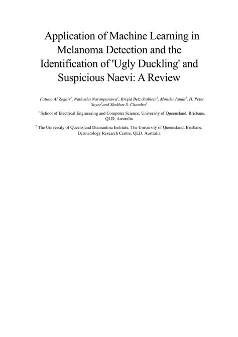 Pdf Application Of Machine Learning In Melanoma Detection And The Identification Of Ugly