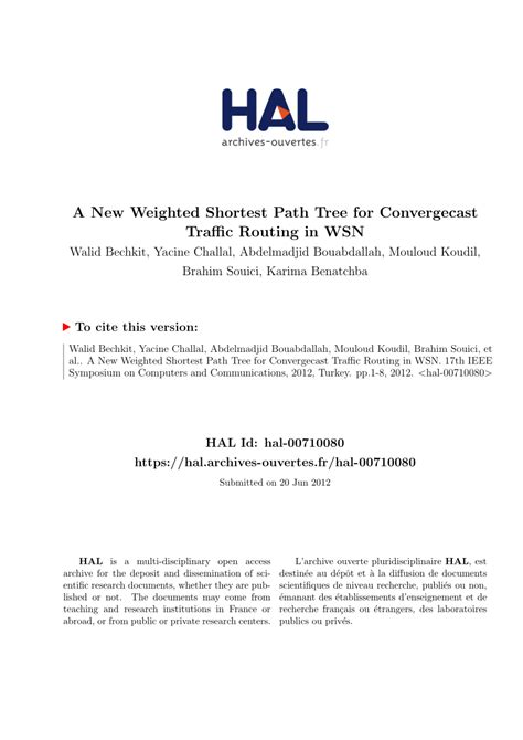Pdf A New Weighted Shortest Path Tree For Convergecast Traffic Routing In Wsn
