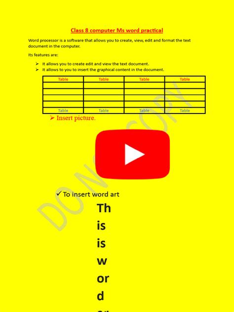 Class 8 Computer Ms Word Practical Pdf