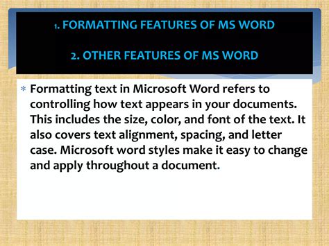 Formatting Features Of Ms Word And Other Features Of Ms Wordpptx By