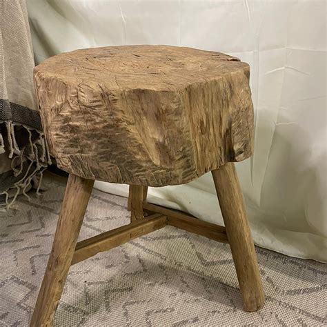 Antique Rustic Vintage Wooden Stool Side Table Tree Shape Caesars