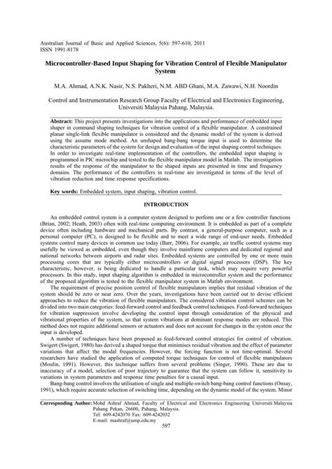 pdf microcontroller based input shaping for vibration control of flexible manipulator