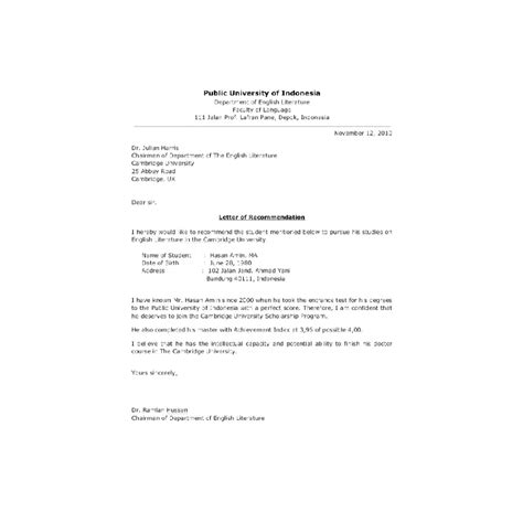 Recommendation Letter Sample