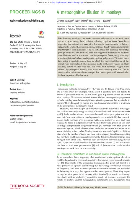 PDF A Metacognitive Illusion In Monkeys