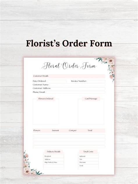 Floral Order Form Template Florist Wedding Intake Pdf Etsy