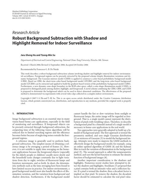 Robust Background Subtraction With Shadow And High Pdf Applied Mathematics