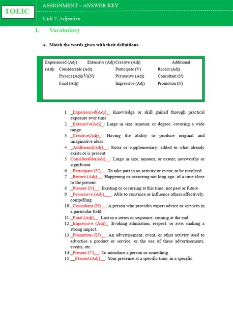 Assignment 7 Adjective Answer Key Pdf