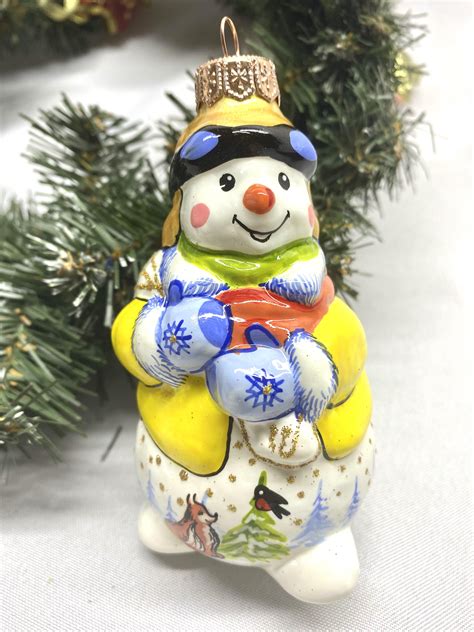 ᐉ Прикраса на ялинку скляна Сніговик пілот 12х7 см F 135 р • Краща ціна в Києві Україні