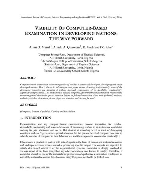 Viability Of Computer Based Examination In Developing Nations The Way Forward Pdf