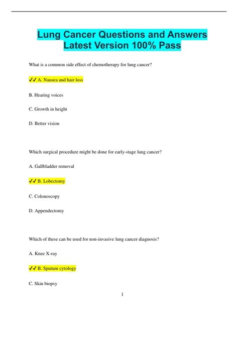 Lung Cancer Questions And Answers Latest Version 100 Pass Lung