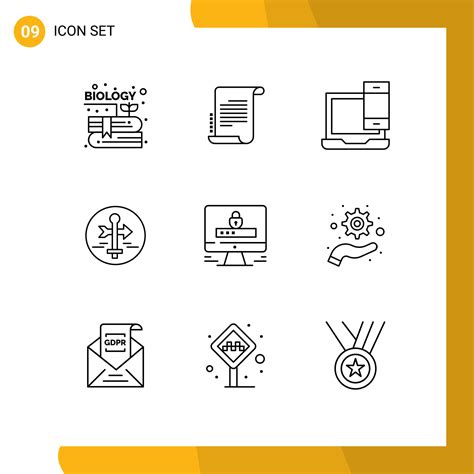 Stock Vector Icon Pack Of 9 Line Signs And Symbols For Travel Map Computer Guide Phone Editable