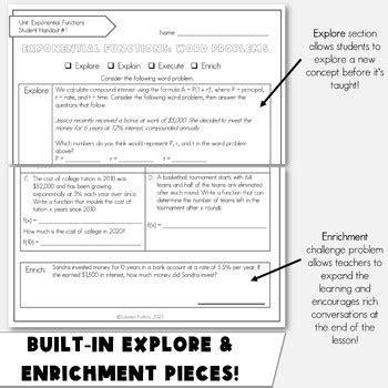 Exponential Functions Word Problems Writing Exponential Equations Notes