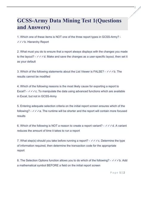 Gcss Army Data Mining Test 1questions And Answers Gcss Army Data