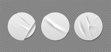 세 개의 색 구부러진 둥근 스티커 투명한 배경 현실적인 3d 원형 주름 패치 프리미엄 벡터