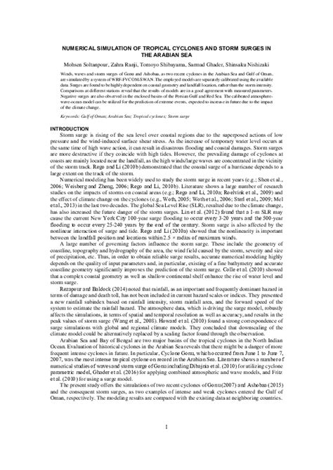 Pdf Numerical Simulation Of Tropical Cyclones And Storm Surges In The Arabian Sea Mohsen