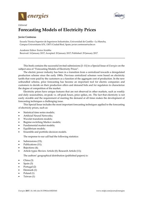 PDF Forecasting Models Of Electricity Prices