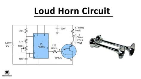 Loud Horn Circuit Using Ne555 And Tip125 Darlington Transistor Electronic Circuit Projects