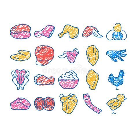 Chicken Carcass Meat And Organs Icon Hand Drawn Stock Vector