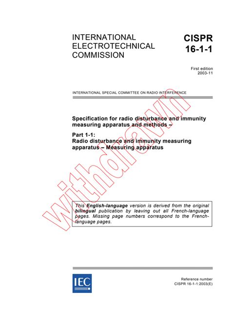 Cispr 16 1 1 2003 Specification For Radio Disturbance And Immunity Measuring Apparatus And Methods