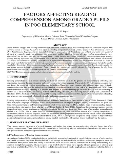 Factors Affecting Reading Comprehension Among Grade 5 Pupils In Poo Elementary School