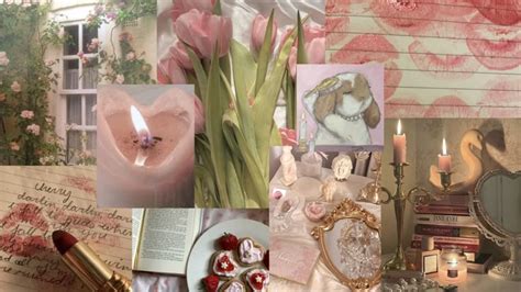 Coquette Collage Desktop Wallpaper With Pink Flowers And Can…