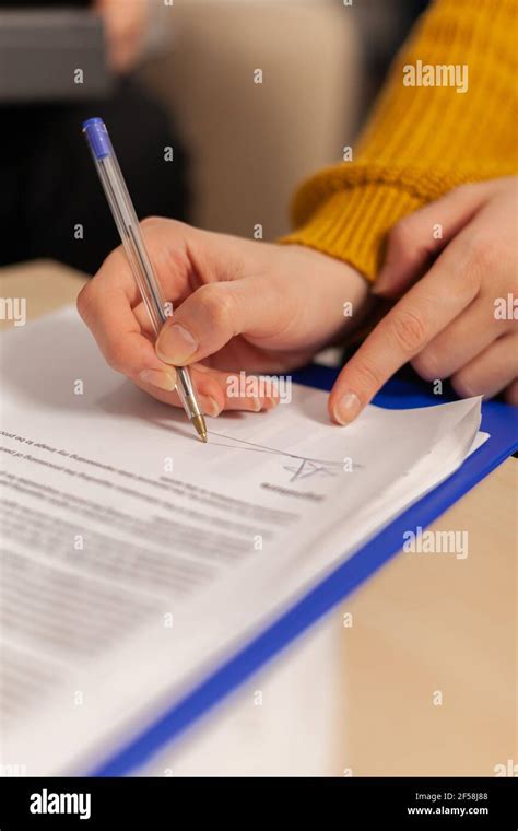Businesswoman Signing Paper Partner Hand Puts Signature On Business Document Making Employment