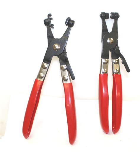 2pc Hose Clamp Pliers Tool Ratchet Locking Flat Band Ring Spring Type