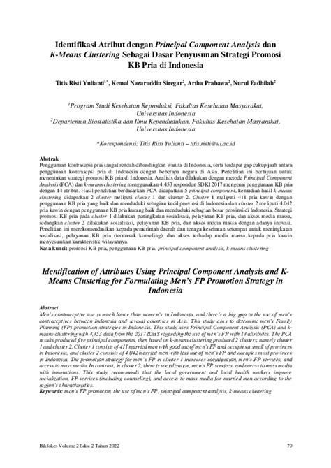 Pdf Identifikasi Atribut Dengan Principal Component Analysis Dan K Means Clustering Sebagai