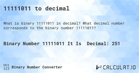 11111011 To Decimal Calculatio
