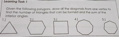 Solved Learning Task 1 Given The Following Polygons Draw All The Diagonals From One Vertex To