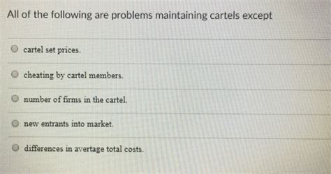 Solved All Of The Following Are Problems Maintaining Cartels