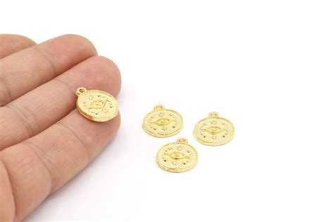 15x18mm 24 K Shiny Gold Plated Eye Pendants Eye Medallion Etsy