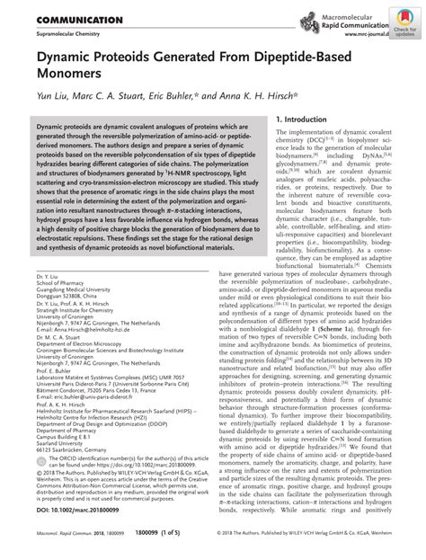 Pdf Dynamic Proteoids Generated From Dipeptide Based Monomers