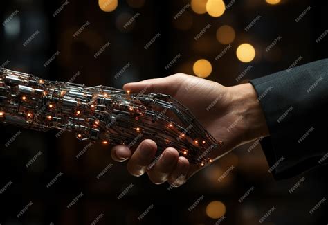 Premium Ai Image Robot And Man Hands In Handshake Ai Technology Development And Human Robot