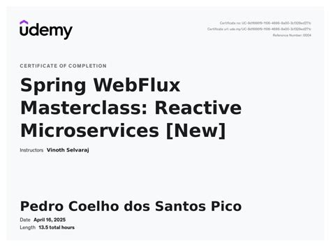 My Course Completion Certificate For Spring Webflux Masterclass