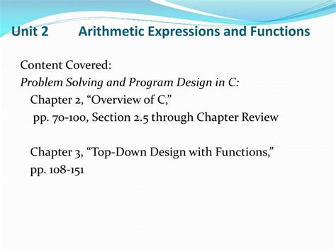Ppt C Programming Arithmetic Expressions And Functions Powerpoint Presentation Id5644157