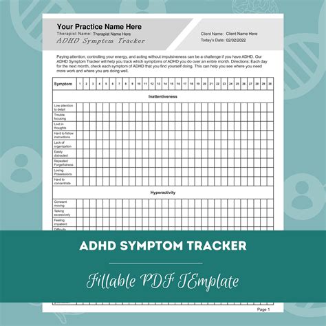Adhd Symptom Tracker Worksheet Editable Fillable Pdf For