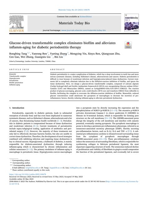 Pdf Glucose Driven Transformable Complex Eliminates Biofilm And Alleviates Inflamm Aging For