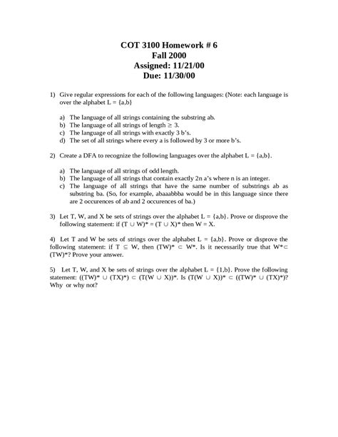 5 Questions On Introduction To Discrete Structures Fall 2000 Cot