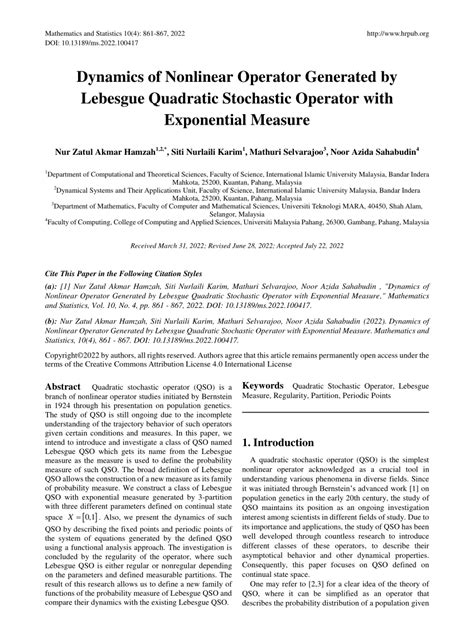 Pdf Dynamics Of Nonlinear Operator Generated By Lebesgue Quadratic Stochastic Operator With