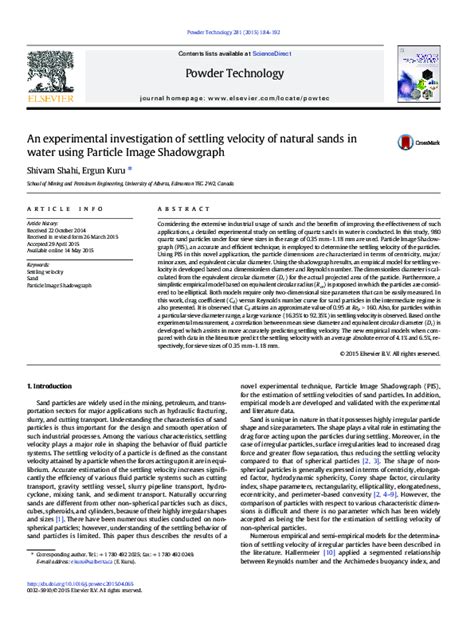 Pdf An Experimental Investigation Of Settling Velocity Of Natural