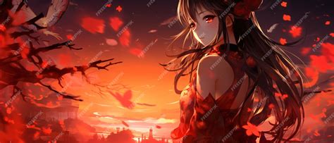 Premium Photo Anime Girl On Red Glowing Background Anime Wallpaper