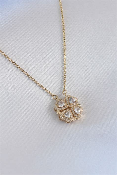 E National 316l Steel Gold Color Open Clover Model Zircon Stone Womens