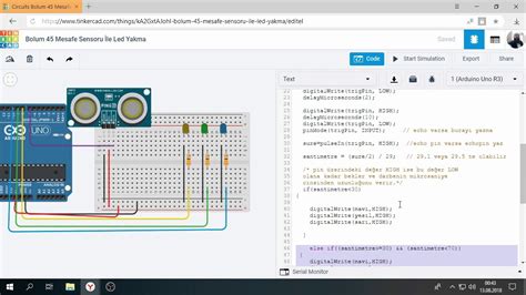 tinkercad ile arduino bölüm 45 mesafe sensörü İle led yakma 1 3