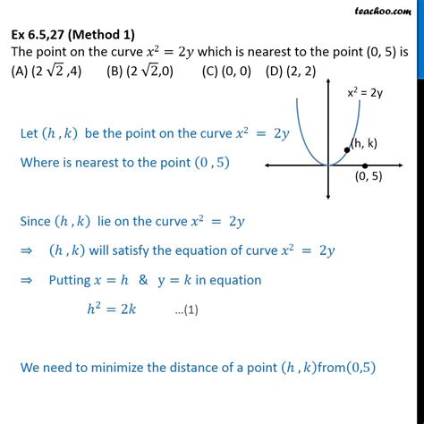 Ex 6 5 27 The Point On X2 2y Which Is Nearest To 0 5