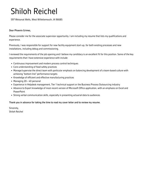 Associate Supervisor Cover Letter Velvet Jobs